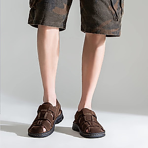 Jousen Men's Arch Support Sandals Leather Fisherman Sandals for Men Closed Toe Outdoor(AMY2012 Dark Brown 10)