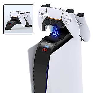 Controller Charging Station for PS5, YUANHOT Dual Purpose Fast Controller Charger Dock Accessories Compatible with PlayStation 5, Replacement for DualSense Charging Station - Black