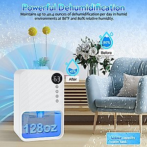 Ssoiew 128 OZ Dehumidifier for Bedroom, 592 Sq.ft Semiconductor Silent Dehumidifier with 7-Color Light, Timer, Sleep Mode, Auto-Shutoff, Small Dehumidifier for Bathroom, Basement, Closet, RV, white