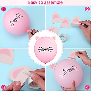 50 Pieces 12 Inch Kitty Party Latex Balloons DIY Cat Balloons Animal Cat Balloons for Birthday Party Cute Cat Balloons with Ears Cat Kids Party Balloons for Girls Cat Birthday Party Supplies, 5 Colors