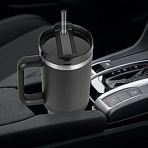 BKBY 2Pcs 40 OZ Tumbler Lid Compatible with Stanley Cup, Durablee Replacement Lids for Stanle Adventure Quencher Travel Tumbler 40 OZ, Spill-Proof Tumbler Cover (Black + Black Transparent)