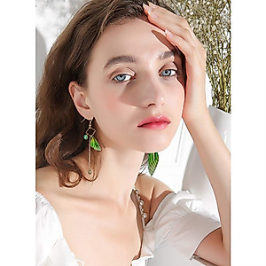 Unique Asymmetry Big Monarch Colorful Butterfly Wing Drop Dangle Earrings Crystal Dragonfly Wing Earrings Fashion Insect Jewelry For Women Gifts (Green)