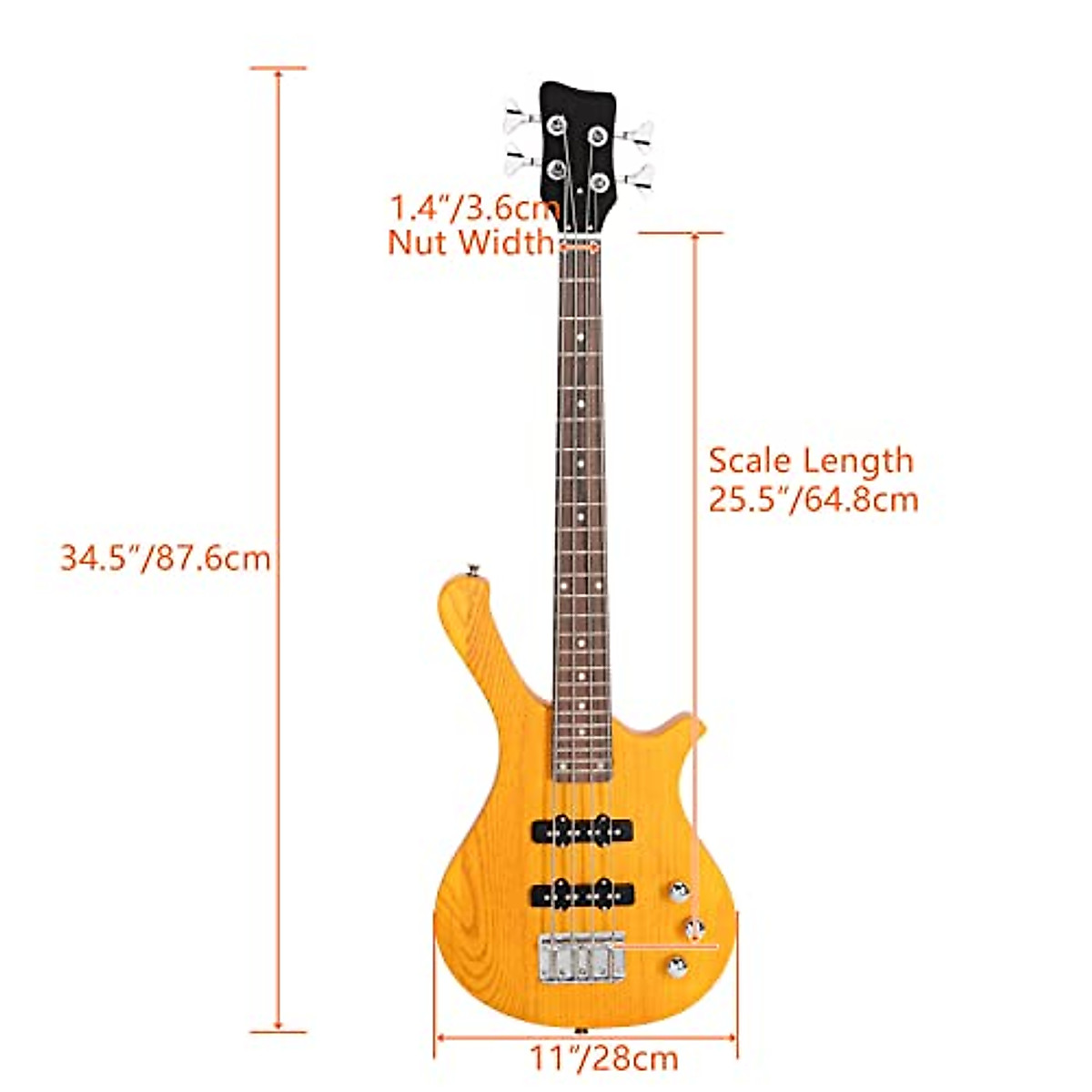 Ktaxon 4 String Electric Bass Guitar, 36-inch Bass Guitar Kit with Split single-coil Pickup, Rosewood Fretboard, Mahogany Body for Kids, Boy and Girl(Yellow)