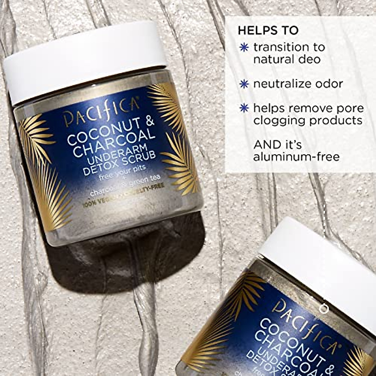 Pacifica Beauty Coconut and Charcoal Underarm Detox Scrub for Natural Deodorant Users, Non Aluminum, Safe for Sensitive Skin, 100% Vegan & Cruelty Free + Clean Beauty, Fresh, 2 Count