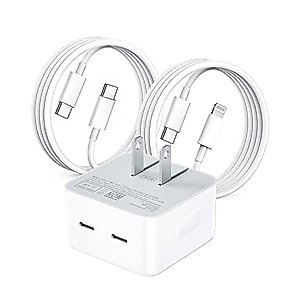 USB-C iPhone Fast Charger,PD 3.0 35W Dual USB-C Port Power Adapter,Cell Phone Wall Charger+USB-C to USB-C/Lightning Cable,Compatible with iPhone 14/13/12/11 /Pro/Max/Se/X/Xr/Xs/8 /8plus /iPad…