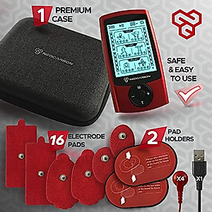 TENS Unit Muscle Stimulator, EMS Massager Machine for Shoulder, Neck, Sciatica and Back Pain Relief, Electronic Pulse Massage Physical Therapy, Red
