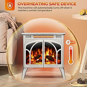 R.W.FLAME Electric Fireplace Heater 25" with Remote, Cathedral Stylish, Different Flame Effects and Log Set Colors, Adjustable Brightness and Heating Mode, Overheating Safe Design, Beige