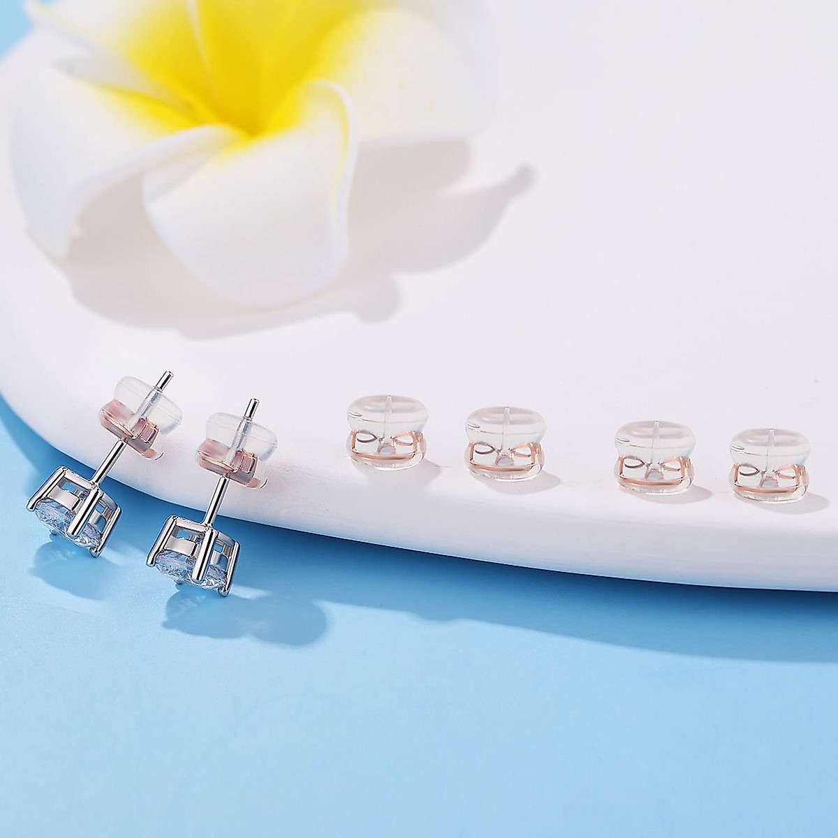 Moconar Sterling Silver Locking Secure Earring Backs for Studs, Silicone Earring Backs Replacements for Studs/Droopy Ears, No-Irritate Hypoallergenice Earring Backs for Adults&Kids