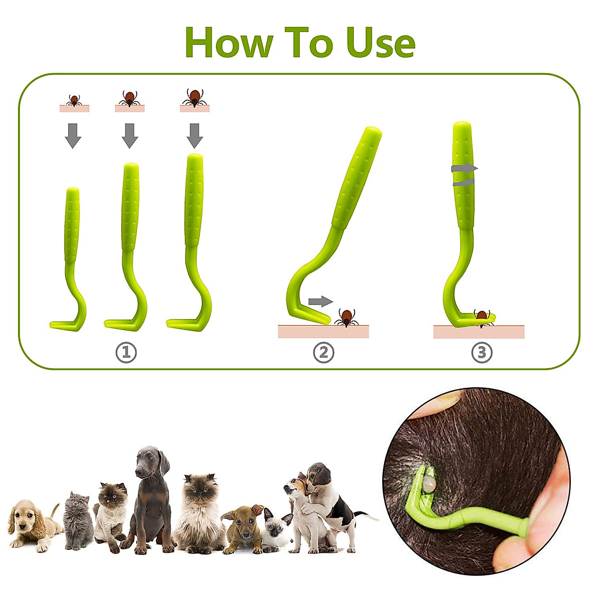 3 Sizes Tick Removal Tool for Dogs, Cats and Humans Plastic Tick Puller Tick Grabber Entire Head & Body Pain-Free (1 Pack)