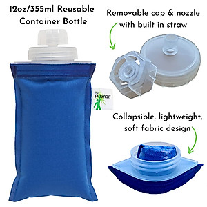 K.O. ECOLIFE THE POWCH! Reusable Food Liquid Pouch Container Bottle 12oz Collapsible Waterproof Kids Adults Pets Soft Fabric Food Container DW/FZR Safe Gives Back Woman-Owned MADE IN USA (Royal Blue)