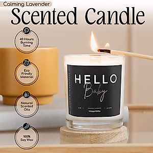 Hello Baby, Crackling Wood Wick, Scented Candle Gift. Heartfelt Present for New Mom, Baby Shower, or Thoughtful Gift Someone Special. Lavender Scent, Natural Soy Wax.