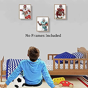 TANXM Patrick Mahomes Poster，Tyreek Hill Poster ，Rugby Player Posters， American Football Posters Canvas Print Wall Art Man Cave Gift Home Decor，Set of 4 (8”X 10” ， No Frame