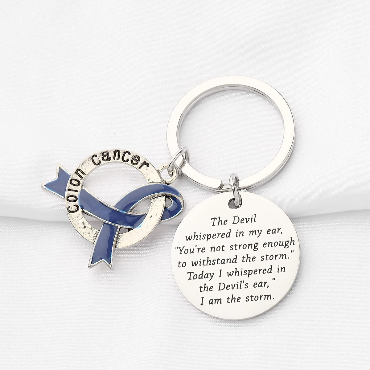 FUSTMW Colon Cancer Awareness Gifts Colon Cancer Gifts Keychain Colon Cancer Ribbon Survivors Support Gifts Fight Cancer Gifts I am The Storm (silver)