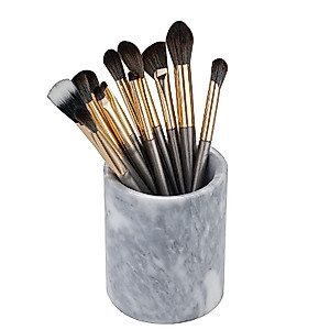 MARBBNEST Marble Storage Container with Metal Lid, Functional Organizer for Makeup Brushes, Cotton Swabs, and Accessories - Elegant Countertop Solution (White)