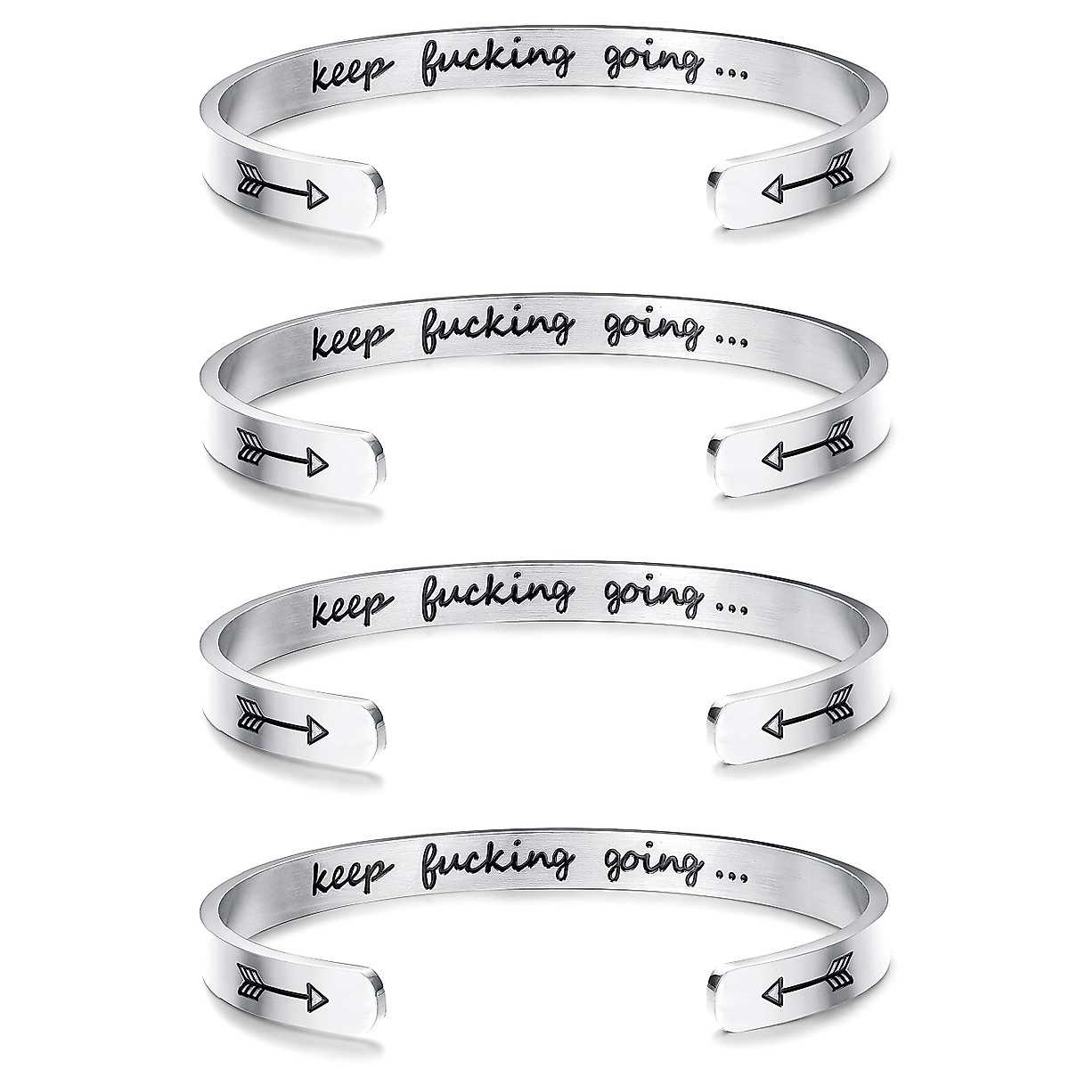 Sllaiss 4 Pcs Inspirational Bracelets Stainless Steel Cuff Bangle Bracelet for Women Men Engraved Motivational Friendship Encouragement Bracelet Graduation Gifts