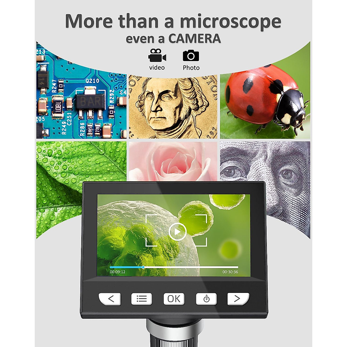 4.3" Coin Microscope - Aopick LCD Digital Microscope 1000X, 1080P USB Coin Magnifier for Error Coins with 8 Adjustable LED Lights, PC View, Compatible with MacOS Windows