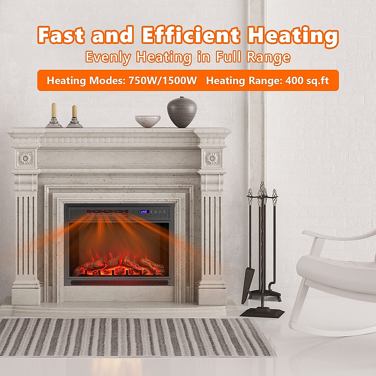 ARLIME 25 Inch Electric Fireplace Inserts in-Wall Recessed and Freestanding Fireplace Heater, 1400W Electric Room Heater Indoor with 3D Adjustable Flame, Remote Control, Thermostat, and Timer