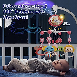 Mini Tudou Baby Crib Mobile with Music and Lights,360°Rotation Remote Control Musical Mobile for Crib with 400 Lullabies,Projection Night Light and Chewable Rattle Toy,Crib Mobile for Girls and Boys