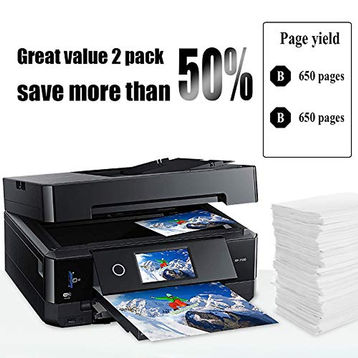 NoahArk 2 Packs 302XL Remanufacture Ink Cartridge Replacement for Epson 302 302XL T302 T302XL High-Capacity use for Epson Expression Premium XP-6000 XP-6100 Printer (2 Black)