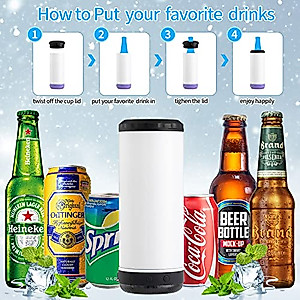 INSTOME Sublimation Can Cooler with Speaker,4 in 1 16oz Straight Music Can Cooler,Insulated Speaker Cup Can Cooler with Detachable Led Light for Summer Beach Party (Black)