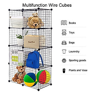 Tangkula Metal Wire Cube Storage, 8-Cube Stackable Free Standing Cubby Storage Organizer Shelf, Modular Shelving Grids, DIY Bookcase Closet Wardrobe Organization Storage Cubes