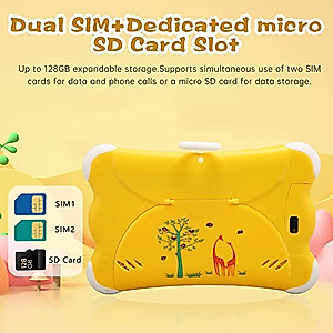 Qinlorgo Kids Tablet, Yellow Eye Protection MTK6582 CPU Processor Triple Slot 3GB+32GB WiFi Kids Tablet for Watching Cartoons (US Plug)