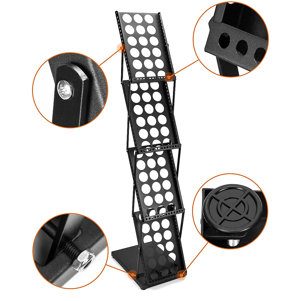 QWORK Magazine Brochure Display Rack Stand, 4 Pocket Foldable Literature Catalog Rack Book Holder Tradeshow Display Stand, for Office Store and Exhibition Trade Show (Black)