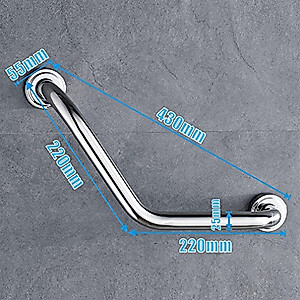 ROVATE Shower Angled Grab Bar, Bathroom Safety 17-Inch Stainless Steel Bathtub Grip, Chrome