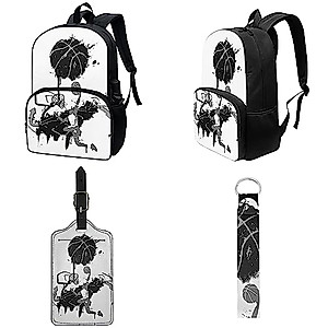 Basketball Player Work Backpack for Men Women Travel Backpack with Compartments Special Hiking Backpack Men Extra Large Capacity College Student Backpack for Boys Back To School Accessories Keychain