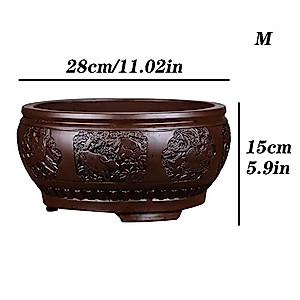 SCOOVY Original Planters for Outdoor Plants Classical Purple Sand Plant Pot Round Large Bonsai Pot Small Pine Banyan Tree Planter Interior Decoration Ornaments Planters