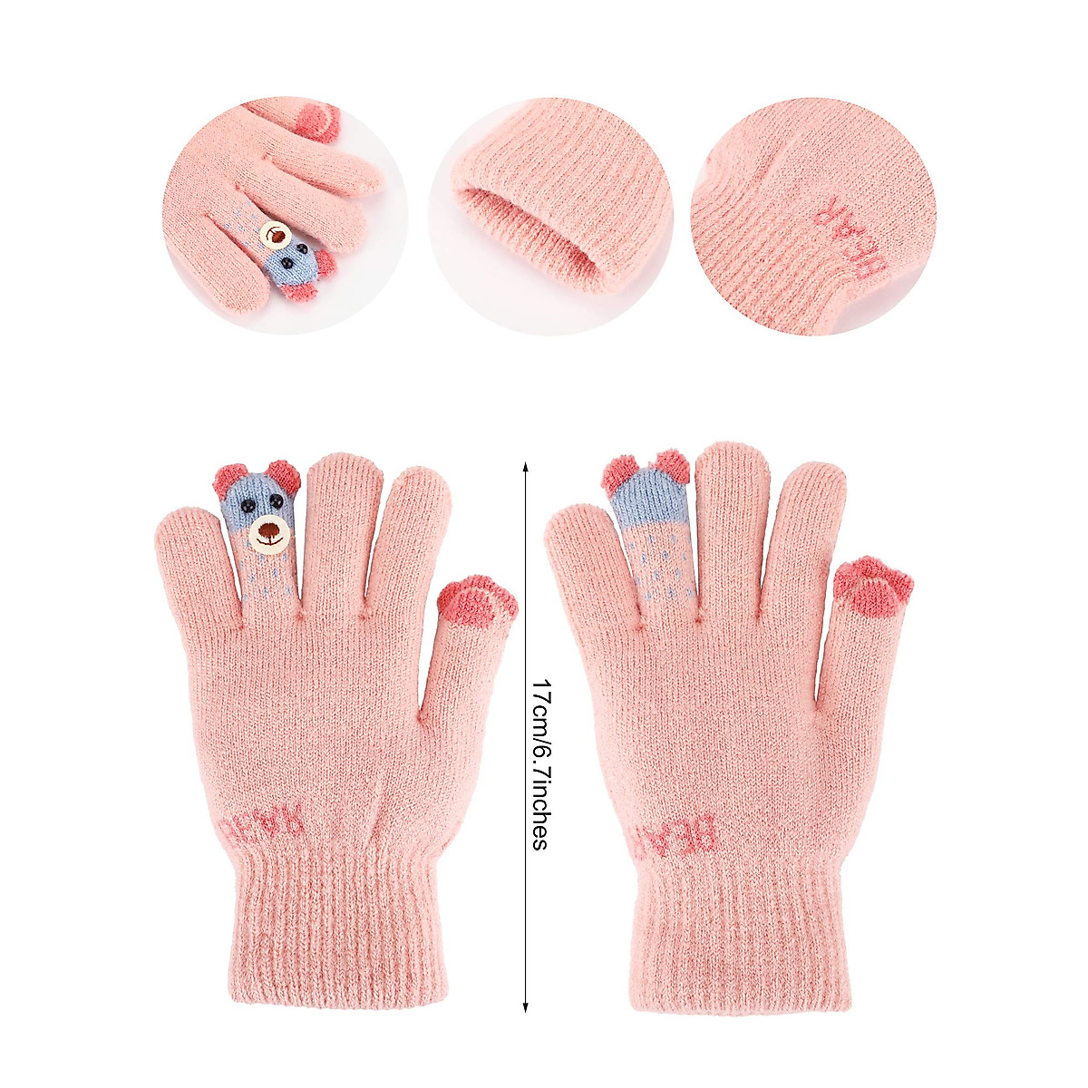 SATINIOR Kid Girls Winter Hat Gloves Set Pink Fleece Lined Warm Ski Mask Earflap Hood Skull Caps Cable Knit Gloves for Cold Weather