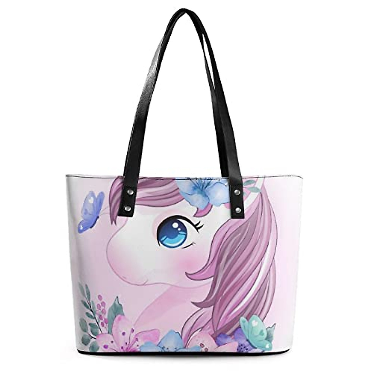 Womens Handbag Unicorn Flower Butterfly Leather Tote Bag Top Handle Satchel Bags For Lady