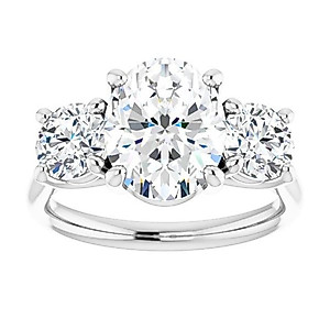 Moissanite Ring 10K Solid White Gold Handmade Engagement Ring 3.0 CT Oval Cut Moissanite Diamond Three Stone Wedding/Bridal Rings for Women/Her Propose Ring By Rivaan Jewel (7.5)