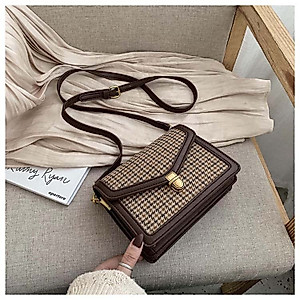 Crossbody Bag For Women Plaid Pattern Pu Leather Vintage Designer Small Handbags Messenger Shoulder Bag Office Ladies Cellphone Coin Purses (Khaki)
