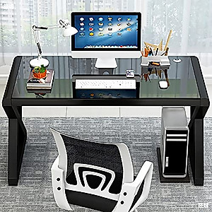 VUYUYU Computer Desk, Home Office Desks, Modern Glass Top X-Frame Metal Computer Gaming Writing Desks Laptop Table Tempered Glass/Black/55.1 inches