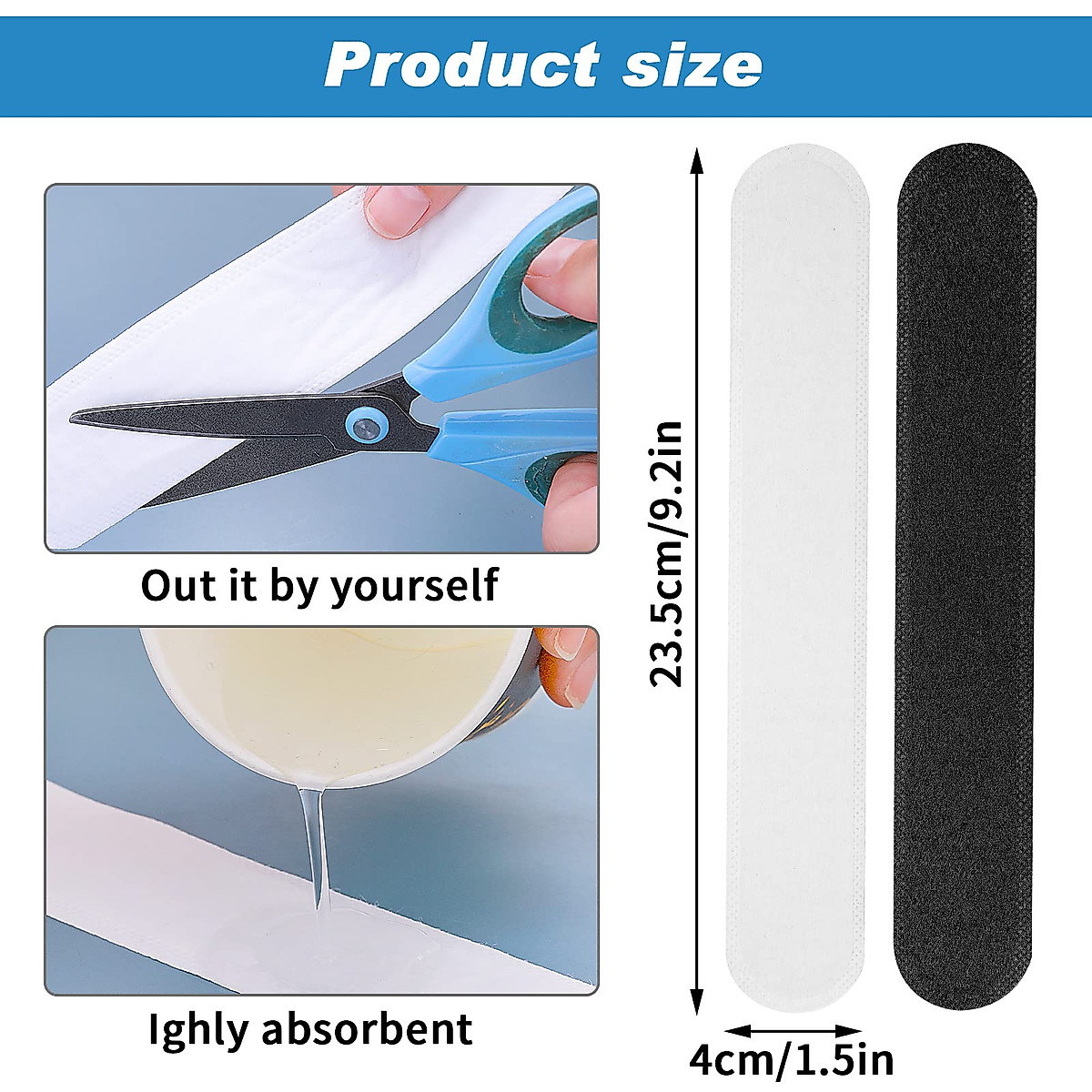 Yolev 40 Pcs Hat Sweat Liner Pad Absor Bent Sweat Breathable Golf Hat Size Reducer for Men and Women Cap Black, White