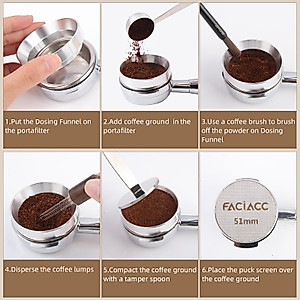 FACIACC 51mm Espresso Accessories Kit, Wdt Tool espresso, Dosing Funnel & Puck Screen Kit, 2 in 1 51mm Espresso Tamper & Coffee Spoon, Barista Kit, Espresso kit Stainless Steel 8pin Espresso Stirrer