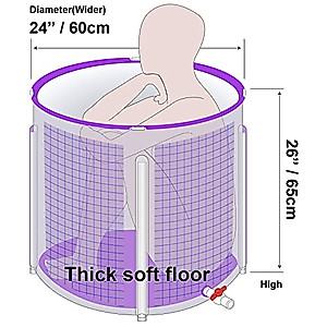 Portable Plastic Bathtub, Folding Spa BathTub for Adults,23"×25" Freestanding Soaking Tub Non-Inflatable Ice Bath Tub, Thickened Thermal Foam to Keep Temperature (Purple Bathtub)