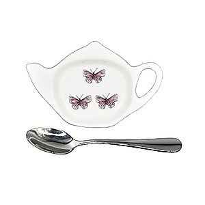 Tea Bag Holder Ceramic Teabag Holder Dish Teapot shaped Spoon Rest Set 4.5 inches