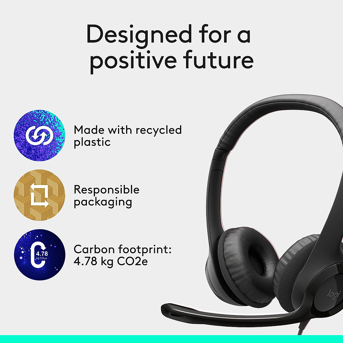 Logitech H390 Wired Headset, Stereo Headphones with Noise-Cancelling Microphone, USB, In-Line Controls, PC/Mac/Laptop - Black