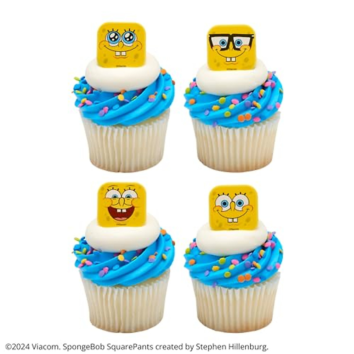 DecoPac SpongeBob SquarePants™ Mood Faces Rings, SpongeBob Cupcake Decorations Featuring SpongeBob SquarePants, Yellow - 24 Pack