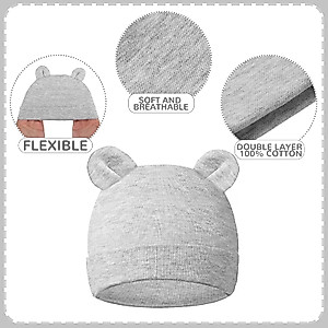 8 Pieces Newborn Baby Hats and Mittens Set, Cute Bear Ears Beanies Infant Beanie Hats No Scratch Baby Mittens Unisex Infant Mitten Gloves for 0-6 Months Baby Boys Girls