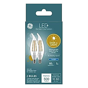 GE Lighting 93121491 LED+ Light Bulbs, Daylight, Dusk-to-Dawn, Candelabra Base, 5-Watts, 2-Pk. - Quantity 4