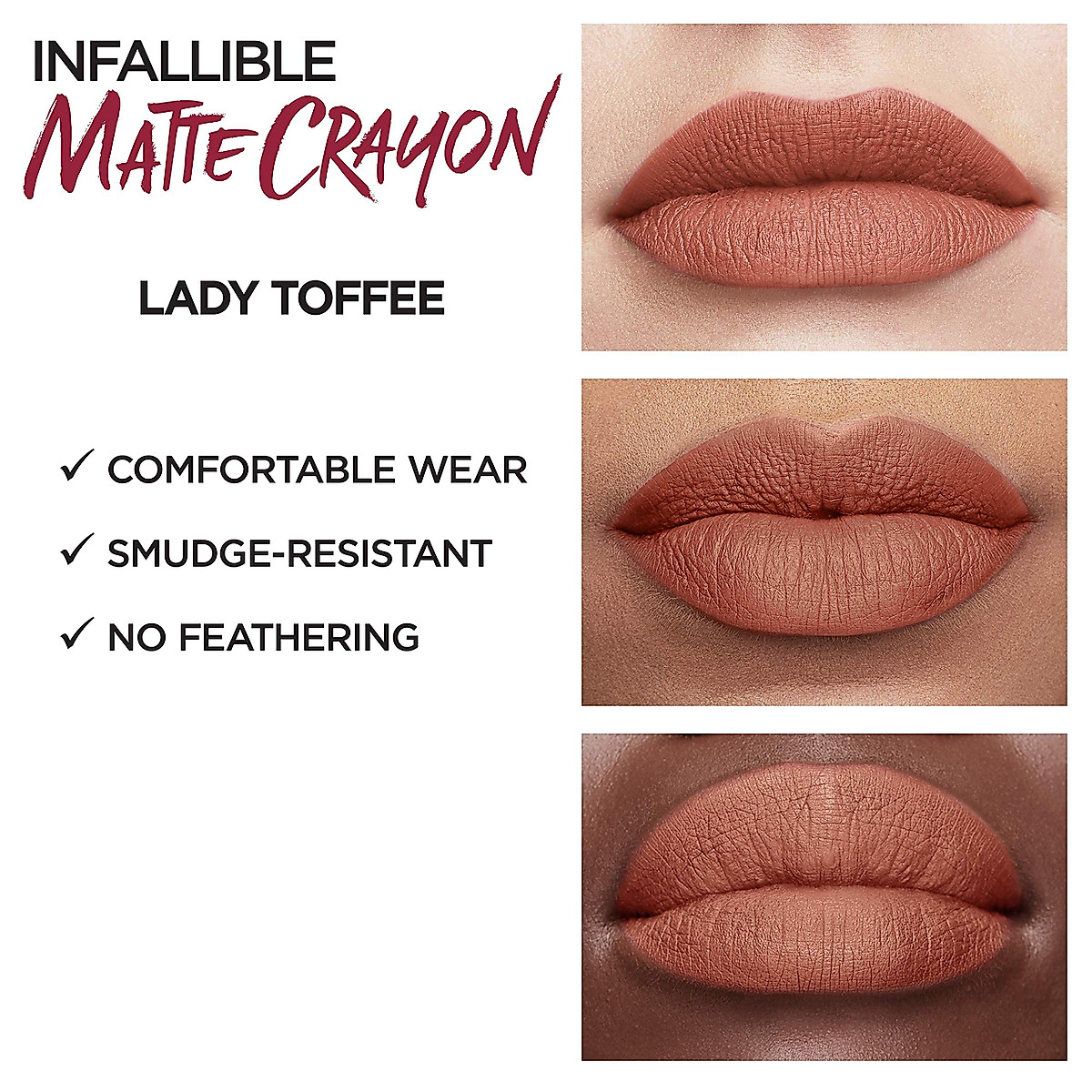 L’Oréal Paris Infallible Matte Lip Crayon, Lady Toffee (Packaging May Vary)