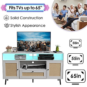 PAKASEPT TV Stand for TVs Up to 65 Inches, Entertainment Center Wood TV Stand with Sliding Doors & Shelves, TV Console Table Media Cabinet with Storage for Living Room Bedroom