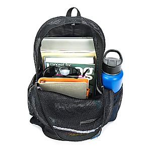 K-Cliffs Heavy Duty Classic Gym Student Mesh See Through Netting Backpack | Padded Straps | Black
