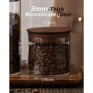 BOILMERIT 500ml Glass Coffee Canister with Wooden Lids and Scoop, Kitchen Coffee Container Set of 2 Hold Up to Total 12 oz of Coffee Bean, Airtight Food Storge Jars for Ground Coffee Bar Cereal Snack