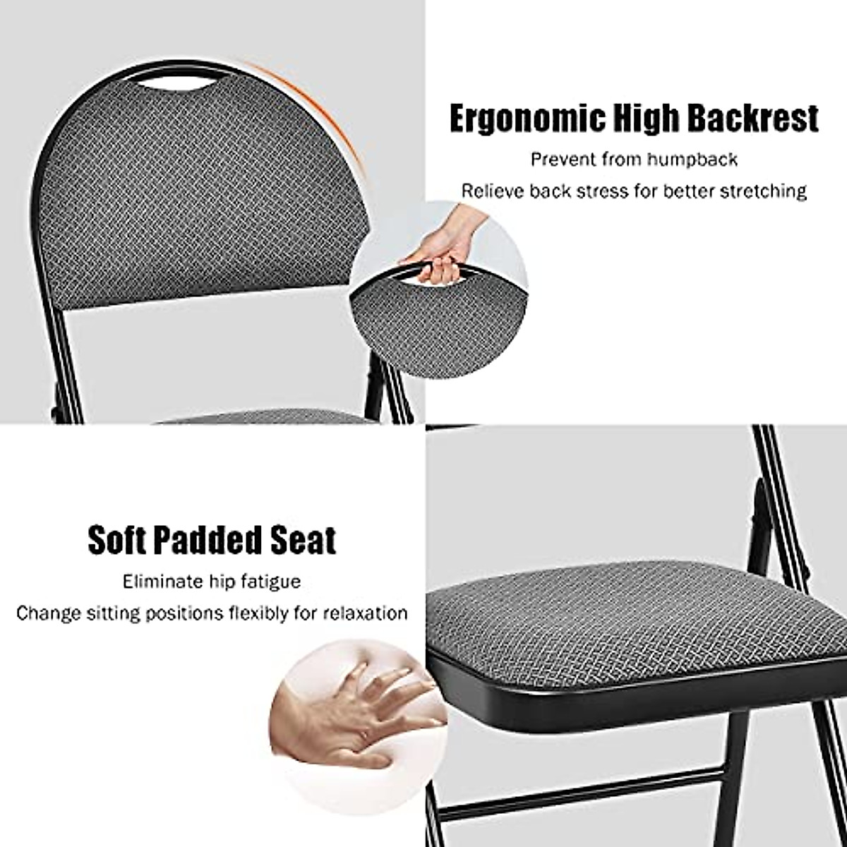 ARLIME 6 PCS Folding Chairs w/Padded Seats, Padded Folding Chair w/Handle Hole, Upholstered Seat, Steel Frame, Folding Chair for Home, Church, School, Office, Wedding Party, Courtyard Use, Grey