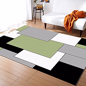 Fresh and Simple Green Geometric Area Rug, Modern Black and White Plaid Interior Rug, Super Soft Fluffy Plush with Non-Slip Backing, Suitable for Living Room Bedroom Study Dining Room 5 x 6ft