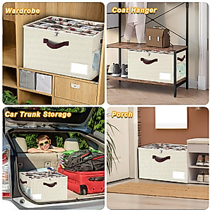 2 Pack Large Shoe Organizer for Closet, Adjustable Dividers Shoe Storage Bins Boxes, Foldable Shoe Holder Cube Containers with Clear Cover for Men’s shoes, High heel,Sneaker,Slippers,Boots(Beige).